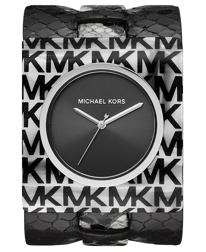 Michael Kors Womens Willa Black And White Leather Cuff Watch 42x48mm