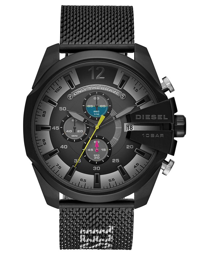 Diesel Men's Chronograph Mega Chief Black Stainless Steel Mesh Bracelet ...