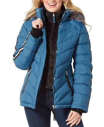 Free Country Hooded Puffer Coat with Faux Fur Hood & Interior Bib - Macy's