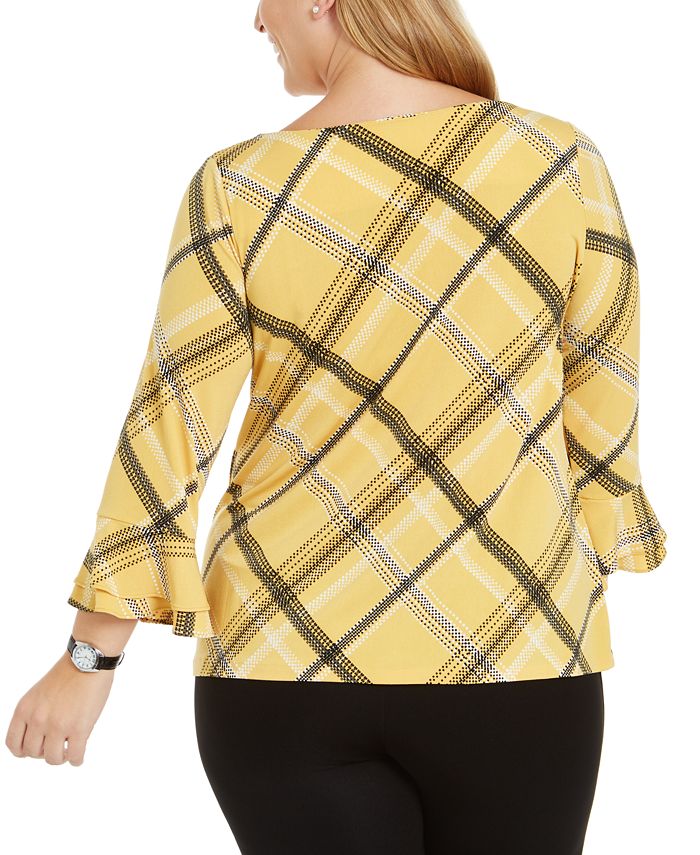 Charter Club Plus Size Plaid Ruffle-Sleeve Top, Created for Macy's - Macy's