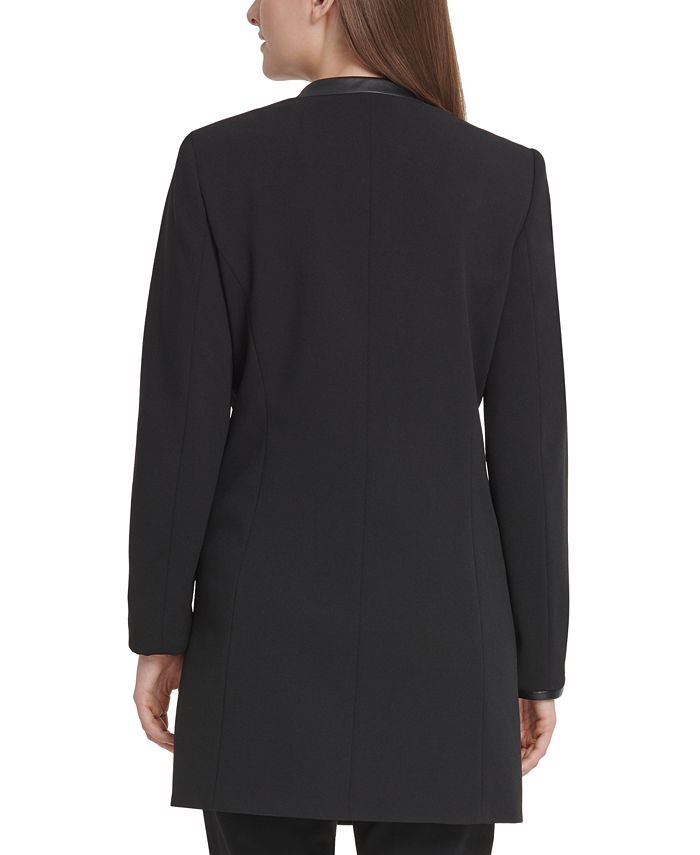 DKNY Petite Open-Front Topper Jacket With Faux-Leather Trim - Macy's