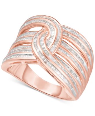 Diamond Baguette Interwoven Statement Ring 1 ct. t.w. in Rose Gold Plated Sterling Silver Also available in Gold Plated Silver