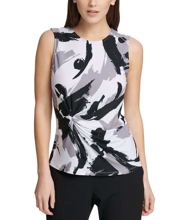 DKNY Printed Side-Knot Top - Macy's