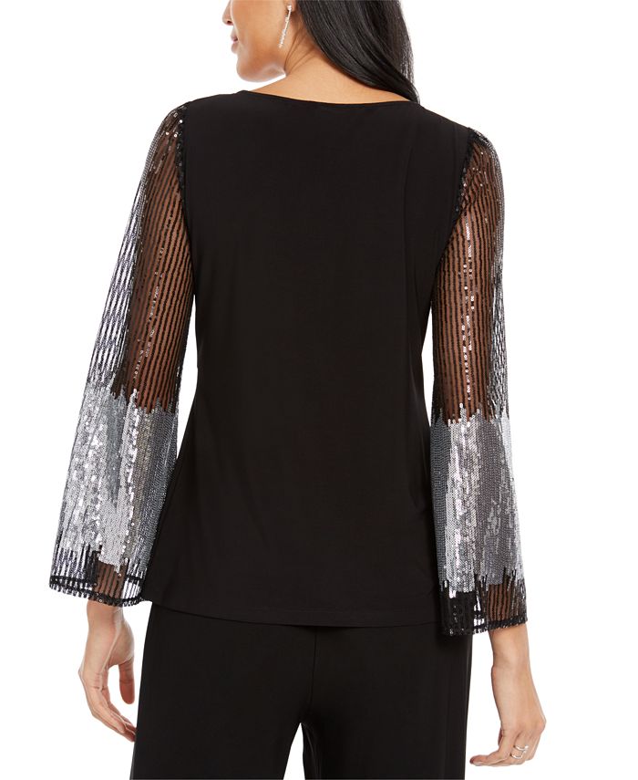 MSK Sequined-Sleeve Statement Top - Macy's