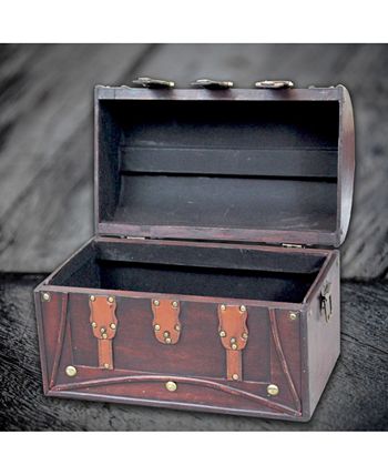 Vintiquewise Decorative Antique Style Wood and Leather Round Top Trunk ...