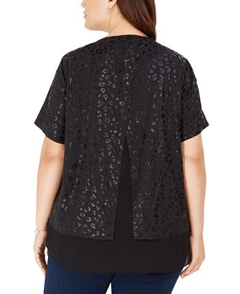 Michael Kors Plus Size Leopard-Print Slit-Back Top - Macy's