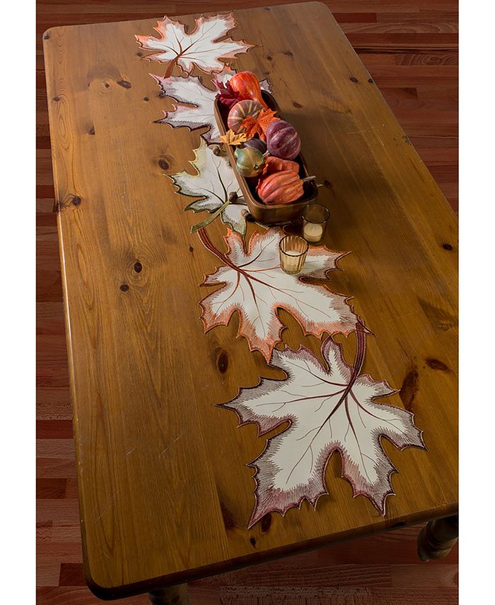 Design Imports Embroidered Maple Leaves Table Runner - Macy's