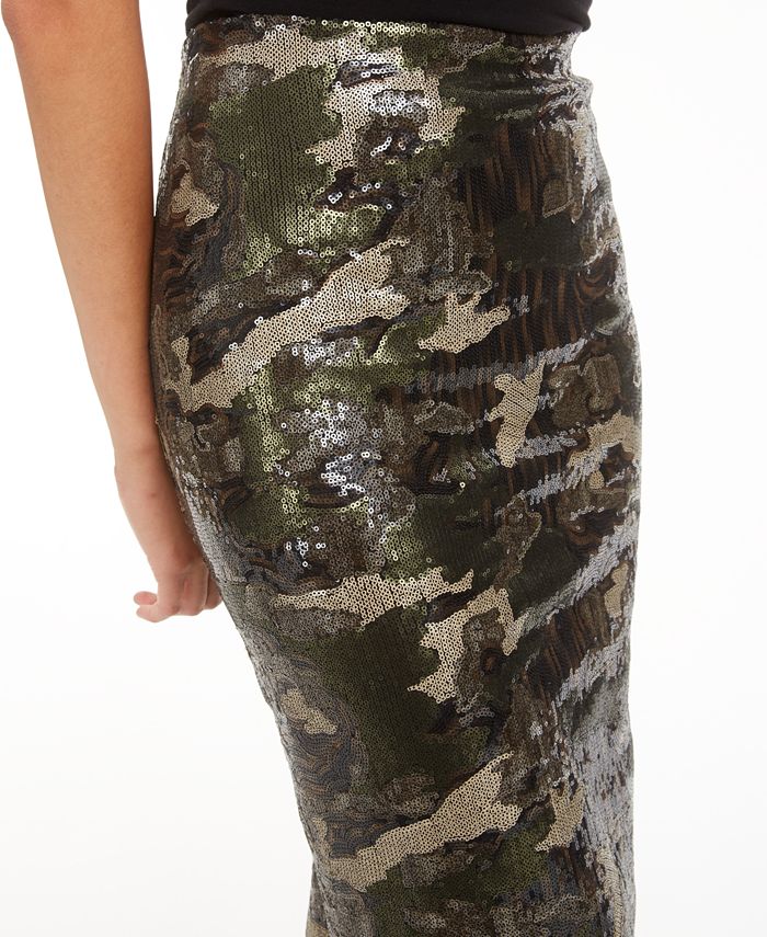Bar III Sequined Camo-Print Skirt, Created for Macy's - Macy's