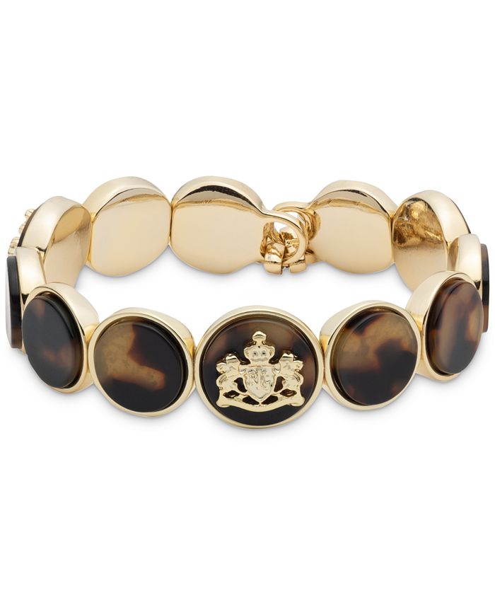 Lauren Ralph Lauren Gold-Tone & Tortoise-Look Crest Stretch Bracelet - Macy's
