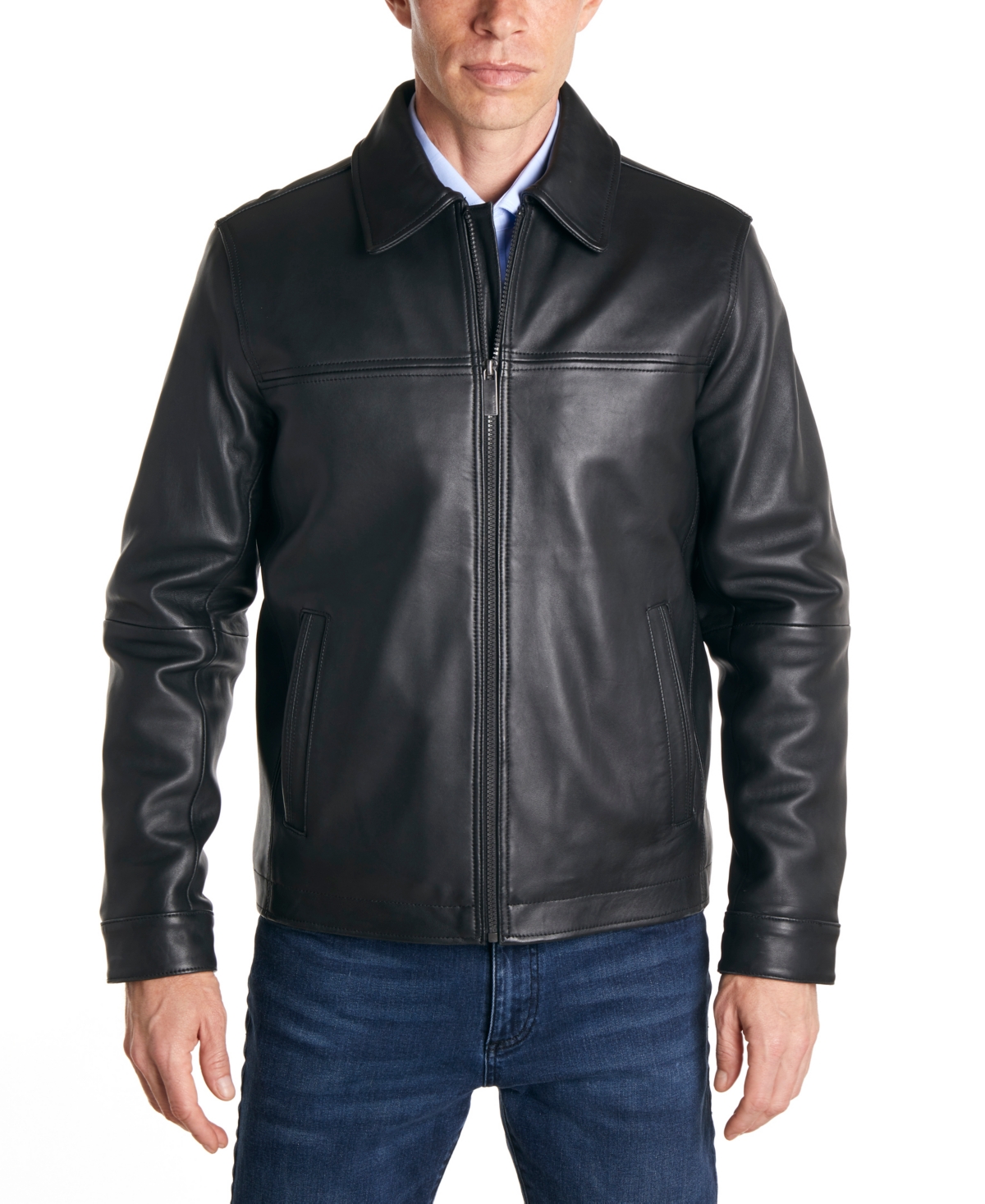 Click here for Perry Ellis Mens Classic Leather Jacket - Black prices