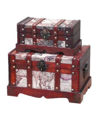 Vintiquewise Vintiquewise Old World Map Wooden Trunk/Box, Set of 2 - Macy's