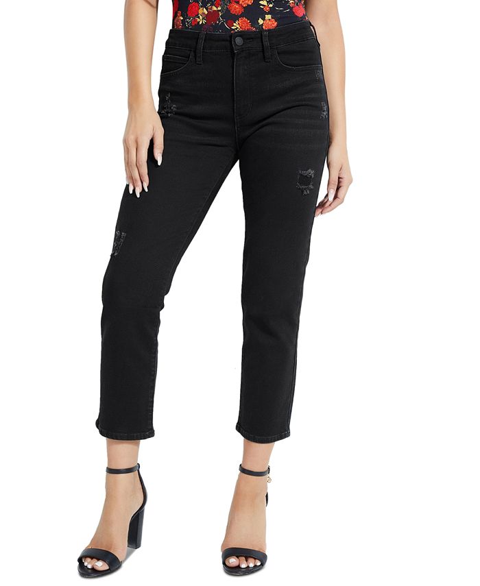 GUESS 1981 Cotton Ripped Cropped Jeans & Reviews - Jeans - Juniors - Macy's