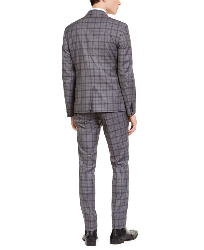 Billy London Men's Slim-Fit Performance Stretch Gray Plaid Suit - Macy's