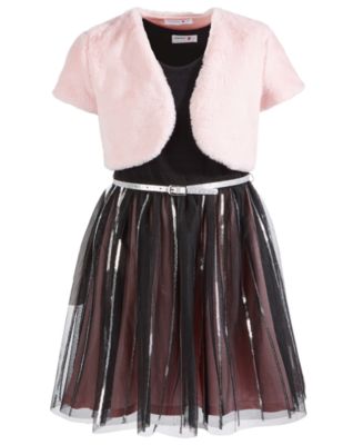 Beautees Big Girls 2-Pc. Sequined Mesh Dress & Faux-Fur Jacket Set - Macy's