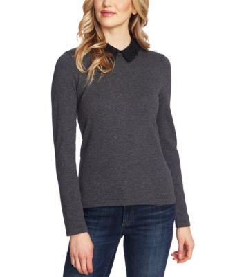 CeCe Cotton Floral-Appliqué Collared Top - Macy's