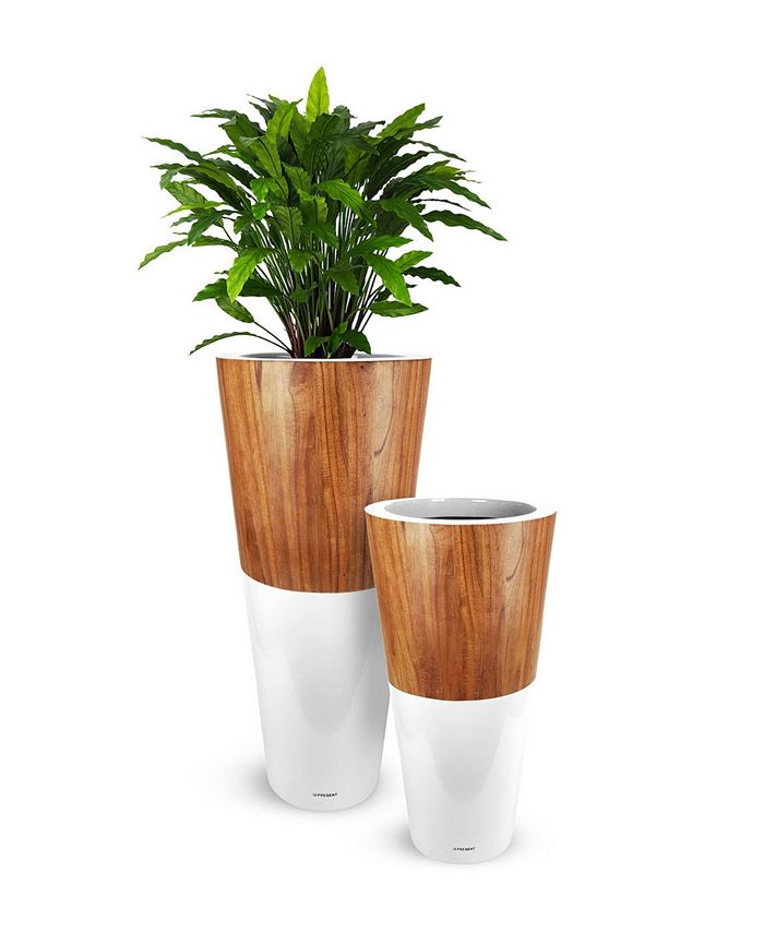 Le Present Lux Natura Fiberglass and Wood Pot 28" - Macy's