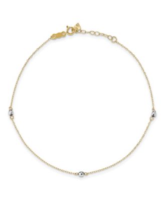 Reflective Beaded (3 mm) Anklet in 14k Yellow and White Gold - Macy's
