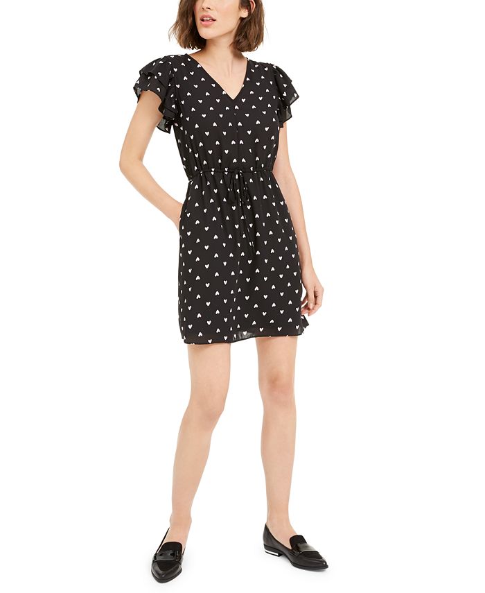 Maison Jules Heart-Print Flutter-Sleeve Dress - Macy's