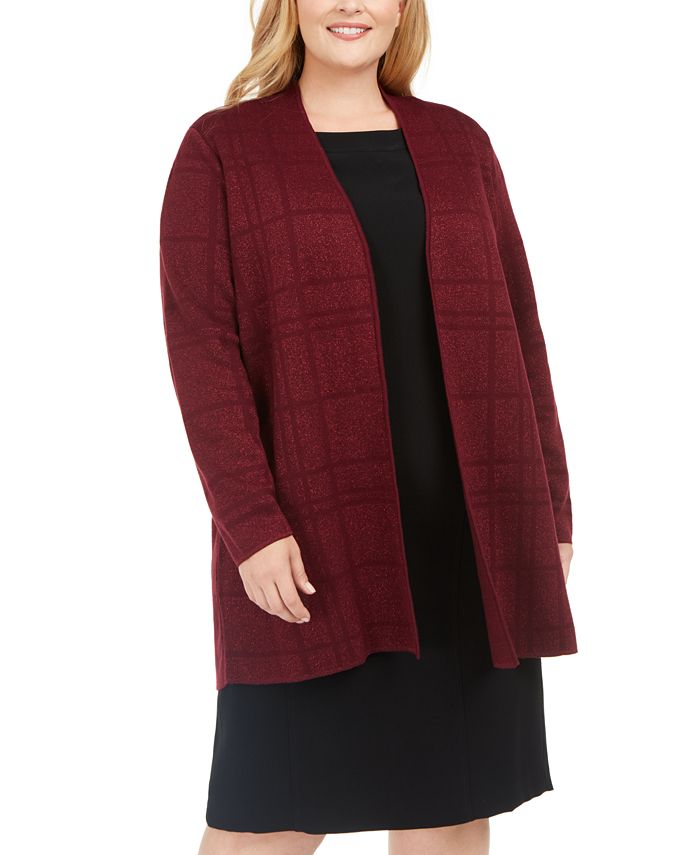 Kasper Plus Size Tonal Plaid Long Cardigan Sweater - Macy's