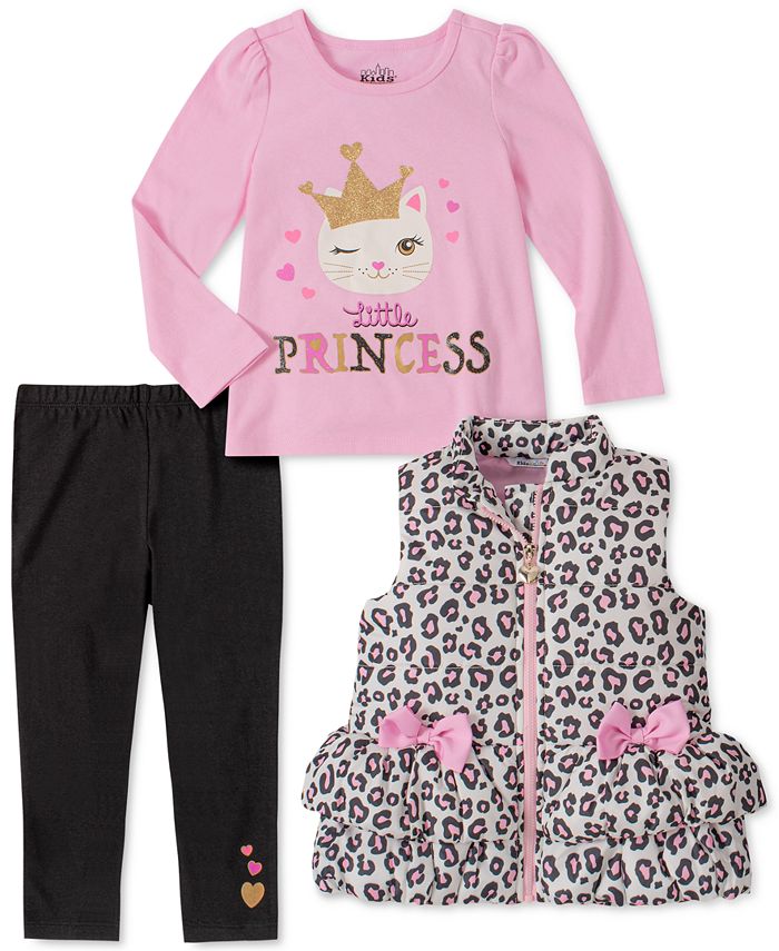 Kids Headquarters Little Girls 3-Pc. Animal-Print Vest, Princess Top ...
