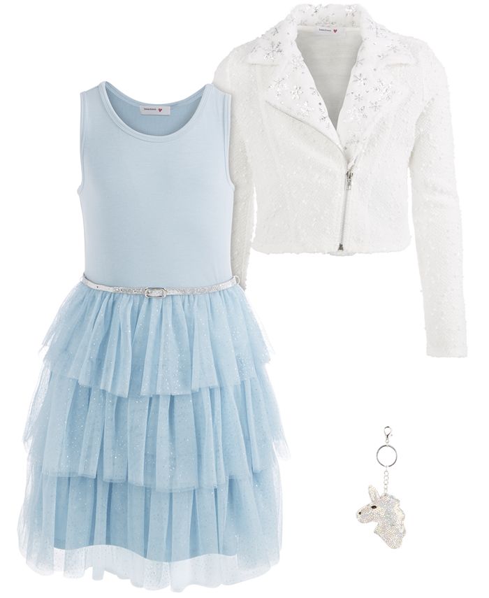 Beautees Big Girls 2-Pc. Faux-Fur Snowflake Jacket & Tiered Dress Set ...