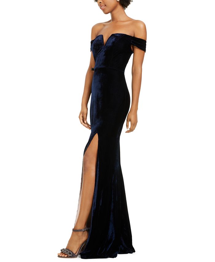 City Studios Juniors' Velvet Off-The-Shoulder Gown - Macy's