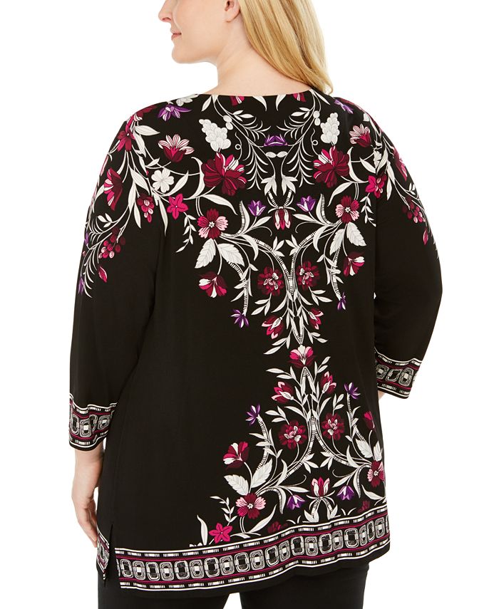 JM Collection Plus Size Printed Embelished Top, Created for Macy's - Macy's