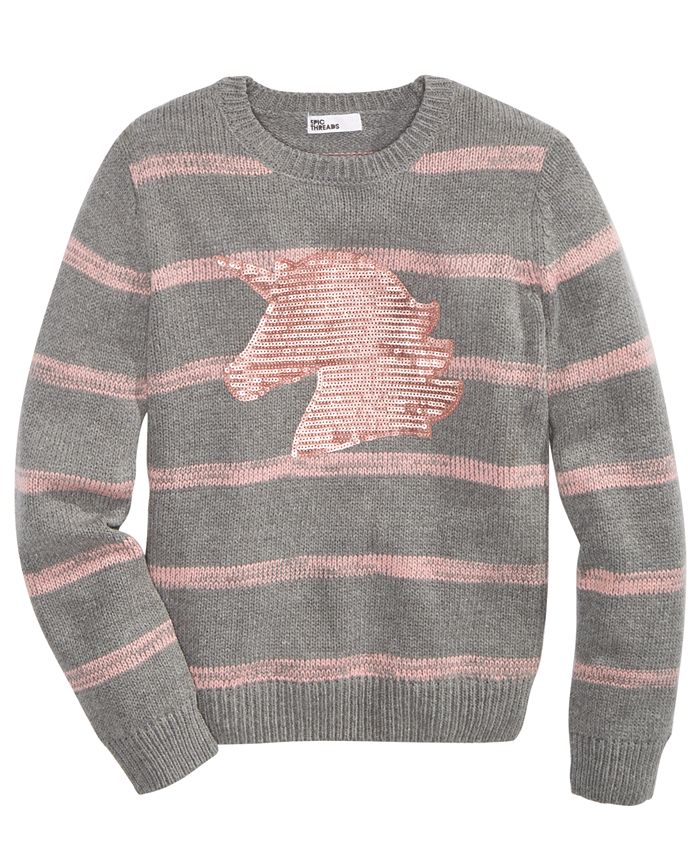 Epic Threads Big Girls Striped Unicorn Sweater, Created for Macy's - Macy's