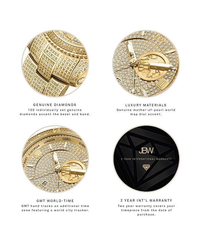 Jbw Men's Jet Setter GMT 18K Gold-Plated Stainless Steel Bracelet Watch ...