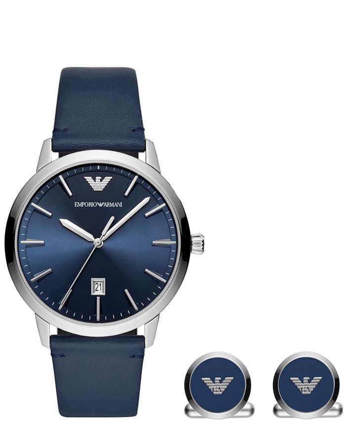Emporio Armani Men's Blue Leather Strap Watch 43mm Gift Set - Macy's