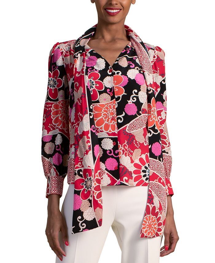 Trina Turk True Printed Tie-Neck Blouse - Macy's
