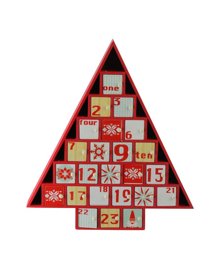 Northlight 14" Rustic Red and White Christmas Tree Shaped Advent ...
