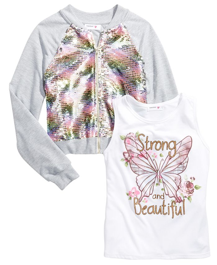 Beautees Big Girls 2-Pc. Flip Sequins Bomber Jacket & Butterfly Tank ...