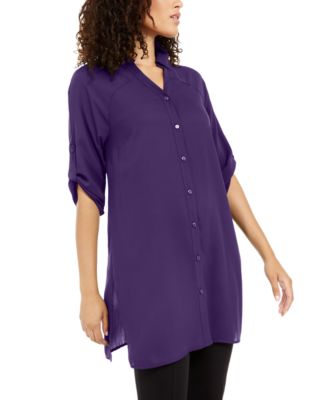 Alfani Roll-Tab Tunic Shirt, Created for Macy's - Macy's