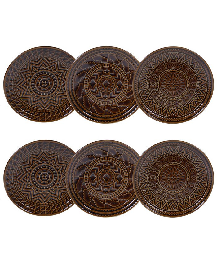 Certified International Aztec Brown 6-Pc. Canape Plates - Macy's