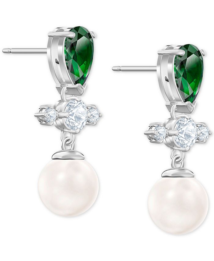 Swarovski Silver-Tone Crystal, Stone & Imitation Pearl Drop Earrings ...