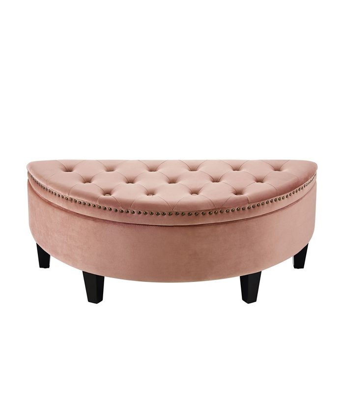 INSPIRED HOME Jolie Upholstered Tufted Half Moon Storage Ottoman with ...