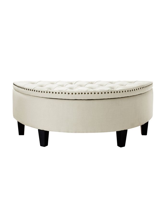 Inspired Home Jolie Upholstered Tufted Half Moon Storage Ottoman with ...