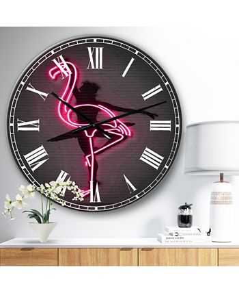 Designart Neon Pink Flamingo and Ballerina Large Modern Wall Clock - 38 ...