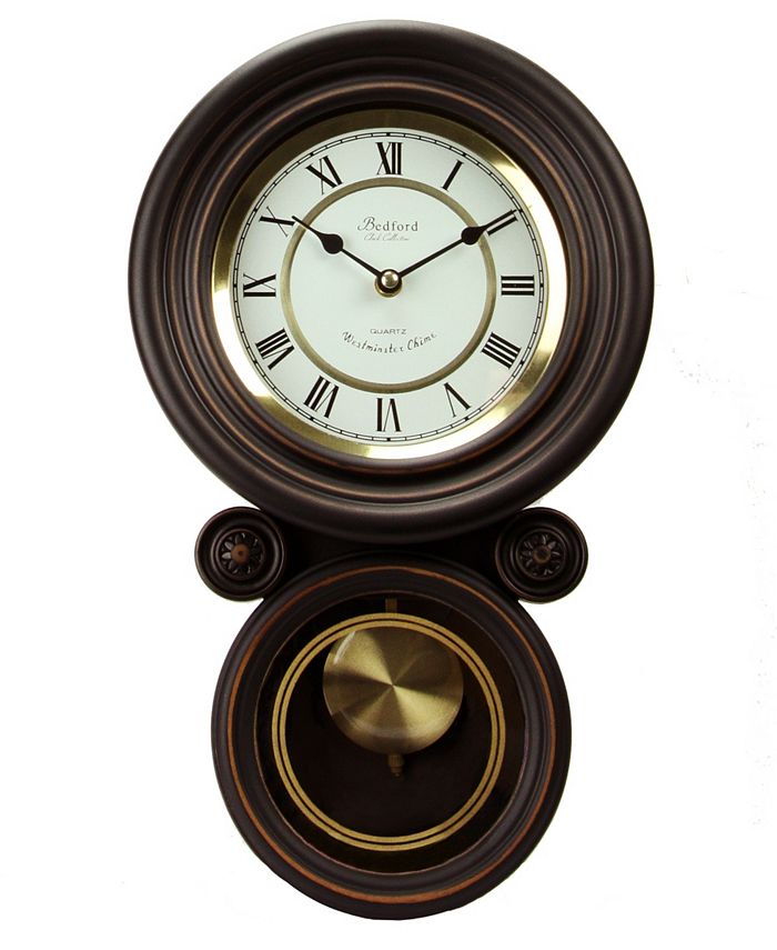 Bedford Clock Collection Contemporary Round Wall Clock with Pendulum ...
