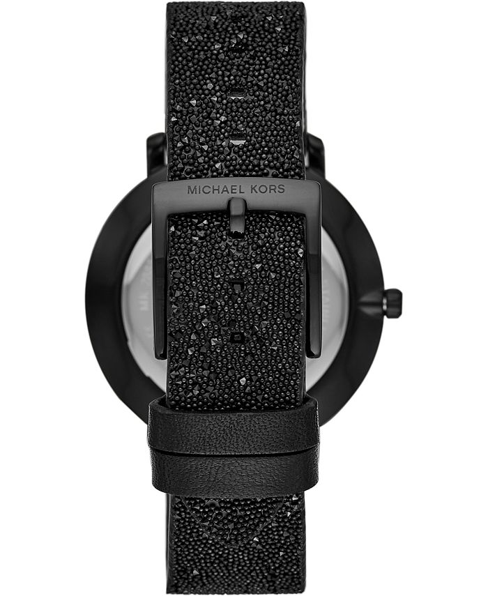 Michael Kors Womens Pyper Black Cubic Zirconia® Crystal Leather Strap ...