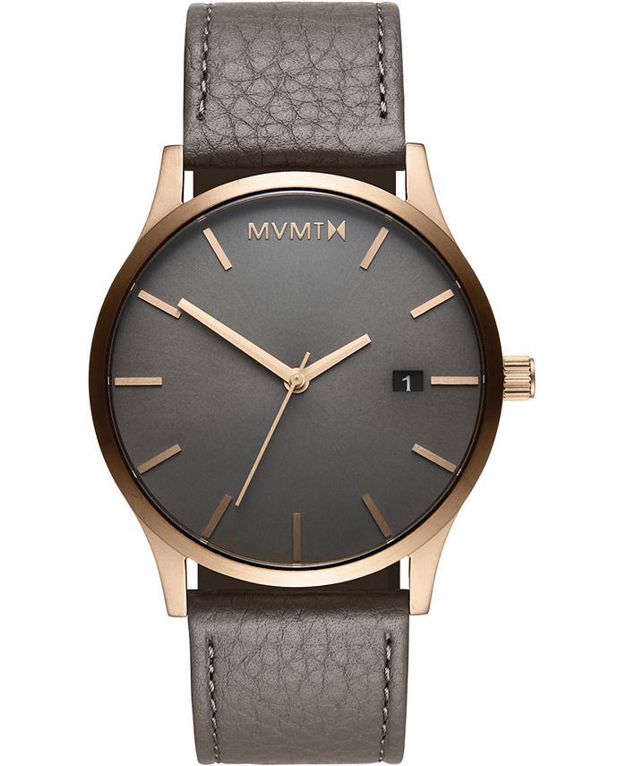 MVMT Men's Classic Bronze Age Gray Leather Strap Watch 45mm - Macy's