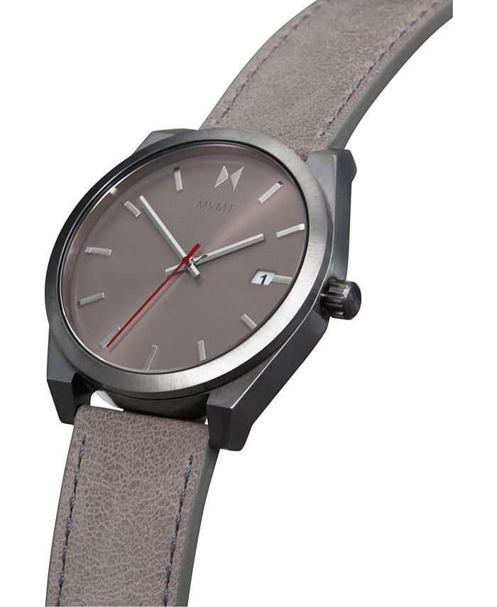 MVMT Men's Radium Element Gray Leather Strap Watch 43mm - Macy's