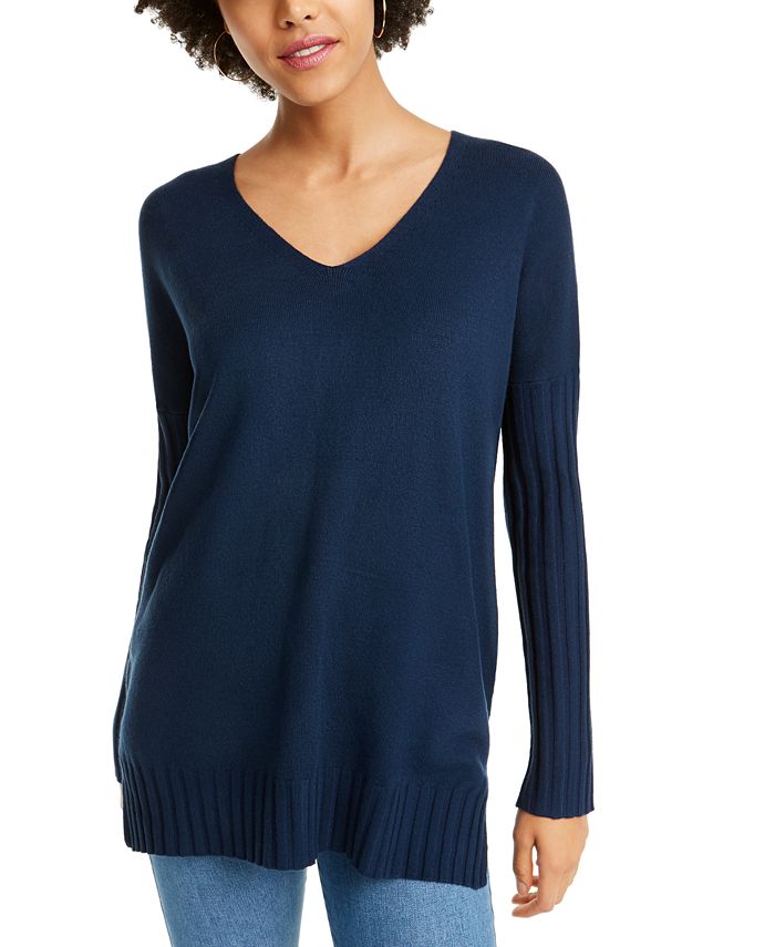 French Connection Ribbed-Trim Sweater - Macy's