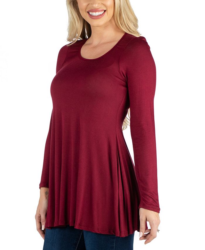 24seven Comfort Apparel Long Sleeve Solid Color Swing Style Flared ...