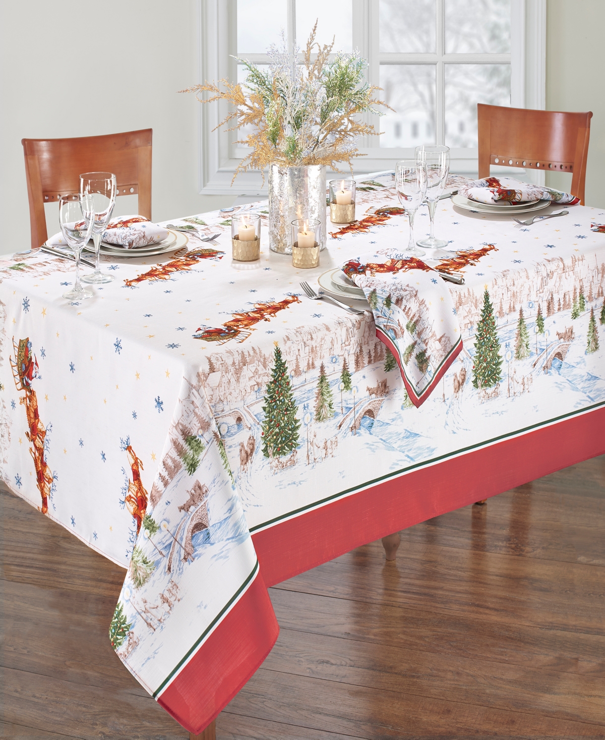 Click here for Elrene Santas Snowy Sleighride Tablecloth - 60 x 8... prices