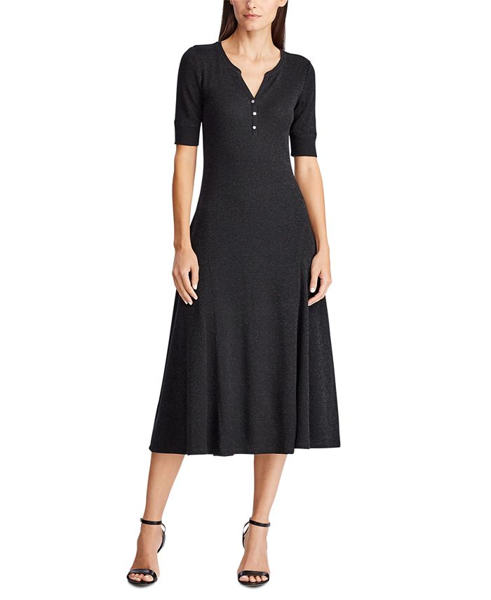 Lauren Ralph Lauren Shimmer Elbow-Length-Sleeve Waffle Dress - Macy's