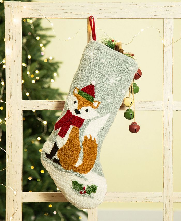 Glitzhome 19" L Hooked Fox Stocking - Macy's