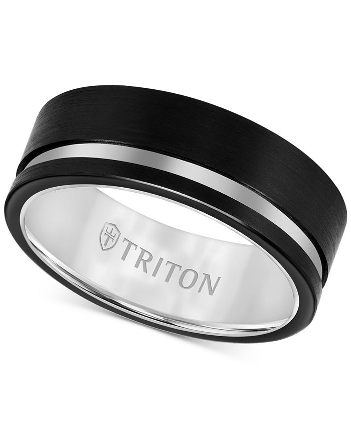 Triton Men's Two-Tone Band in Black & White Tungsten Carbide - Macy's