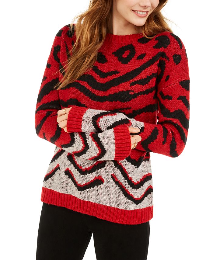 Planet Gold Juniors' Animal-Print Sweater - Macy's